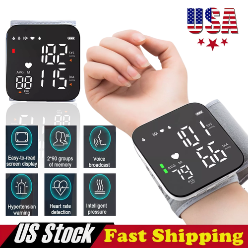 Digital Wrist Blood Pressure Monitor BP Cuff Heart Rate Machine 2 AAA ...