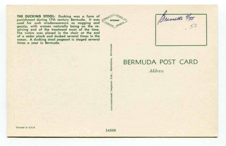 POSTCARD vintage The Ducking Stool, Bermuda | eBay