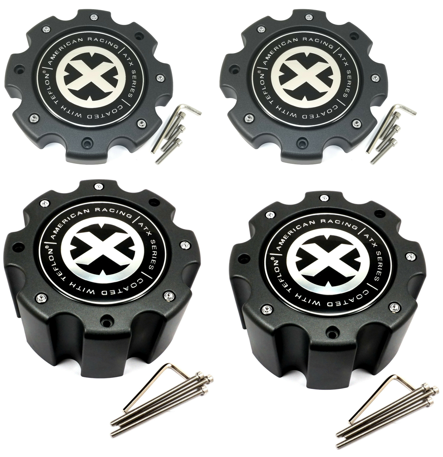 4 American Racing ATX Black F/R Dually Center Caps 8x6.5/165/170/200 ...