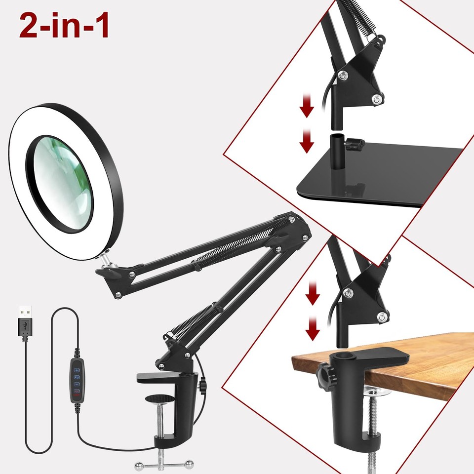 12X Magnifying Glass with Light and Stand, Magnifier with Light Hands ...