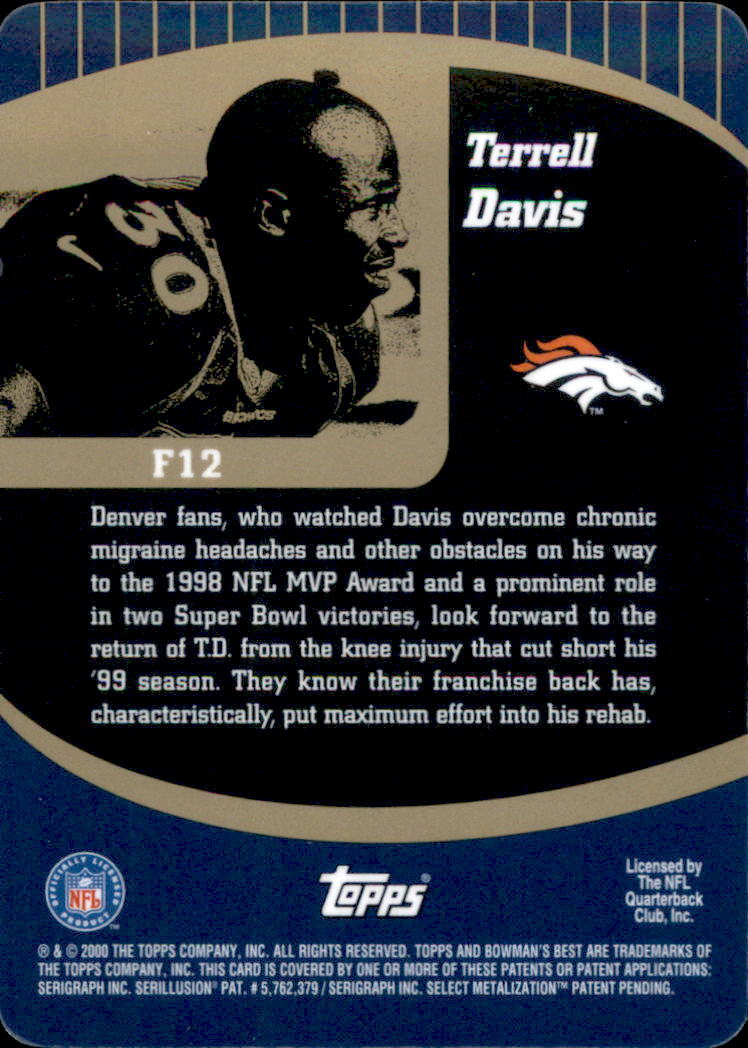 2000 Terrell Davis Football Card to Choose From Pull Down Menu Topps ...
