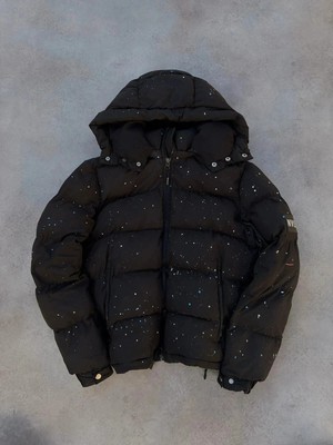 NVLTY Paint Splatter Puffer Jacket- black- detachable hood | eBay UK