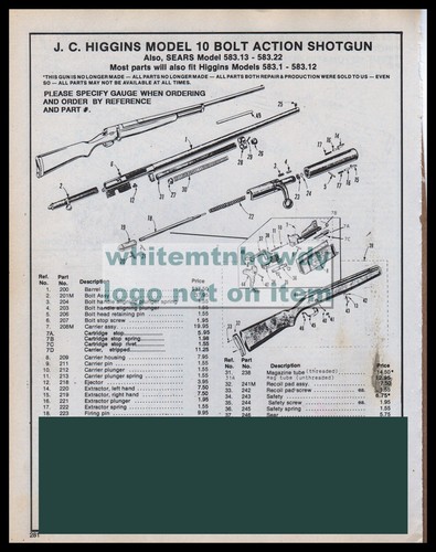 1999 J.C. HIGGINS Ni, 583.3403 HIGH STANDARD 34 Carbine Schematic Parts ...