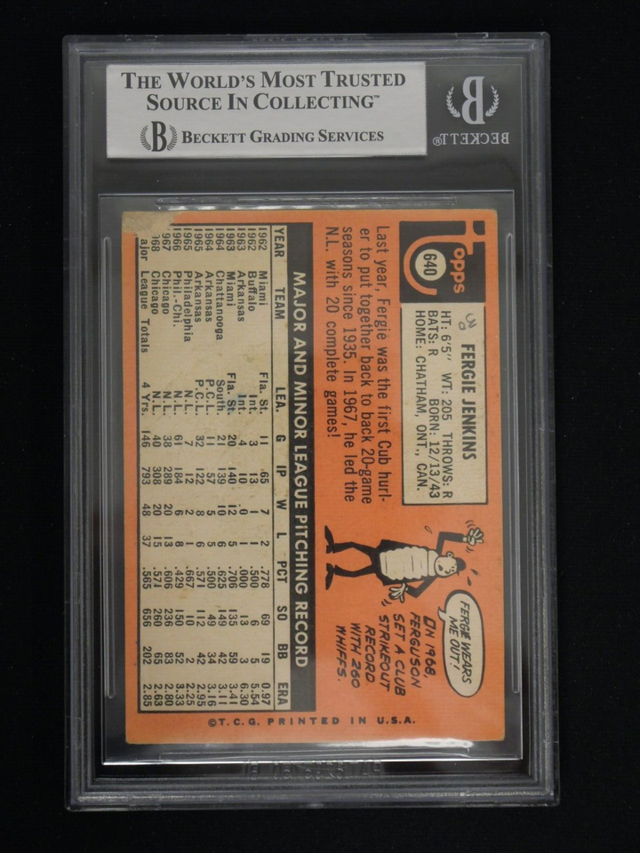 FERGIE JENKINS SIGNED 1969 TOPPS #640 INSCRIBED "1969 CUBS" BAS ...