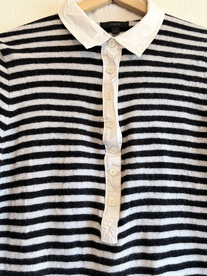 J CREW STRIPED MERINO WOOL Polo SWEATER DRESS Pop over half Button ...