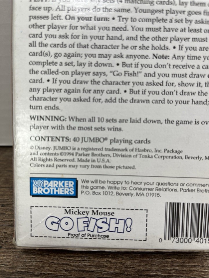 . Mickey's Stuff for Kids Mickey Mouse Go Fish Jumbo Card Game Disney ...