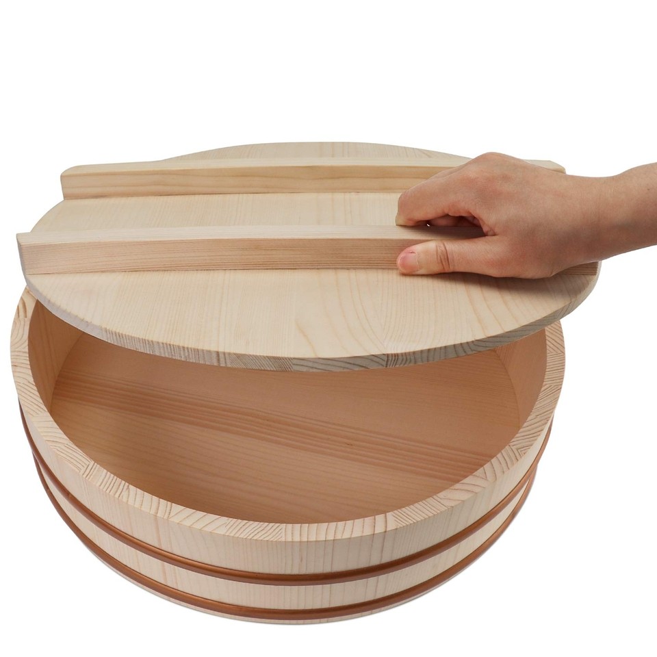 Wooden Sushi Rice Bowl with Lid Hangiri Sushi Oke Sushi Rice Mixing Tub ...