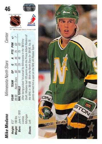 1990-91 Upper Deck #46 Mike Modano RC Rookie Minnesota North Stars ...