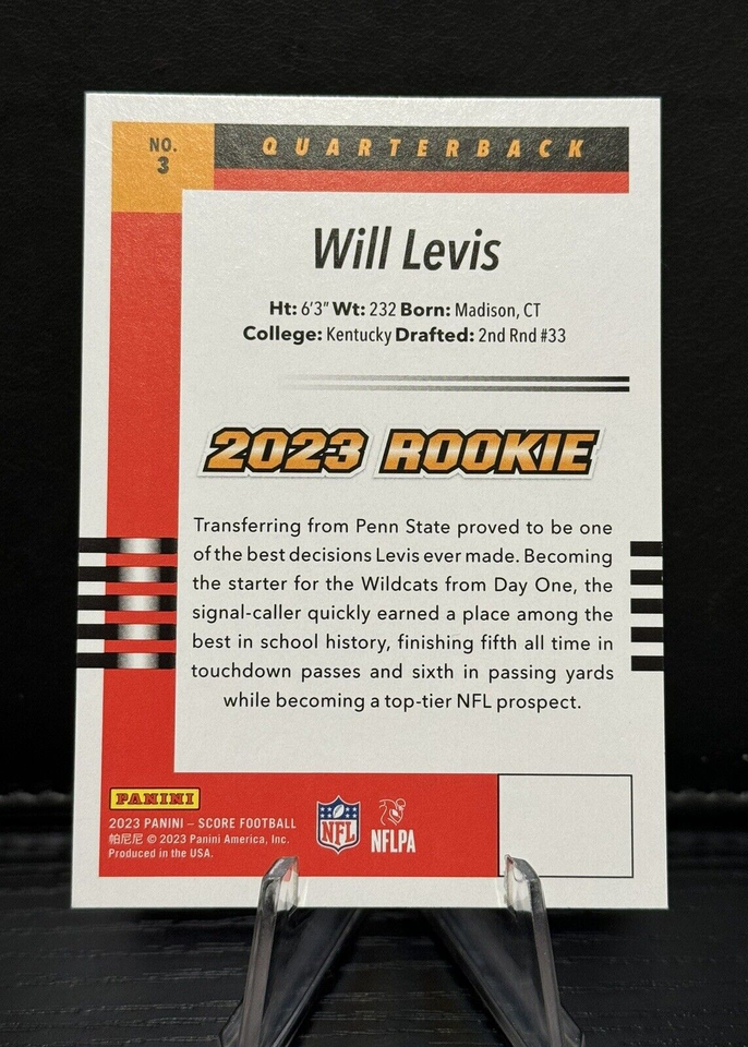 2023 Panini Score Will Levis #3 Retro Rookie Card Kentucky Tennessee ...
