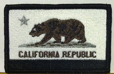 CALIFORNIA FLAG Patch Iron-On B & W Version Military Tactical Black ...