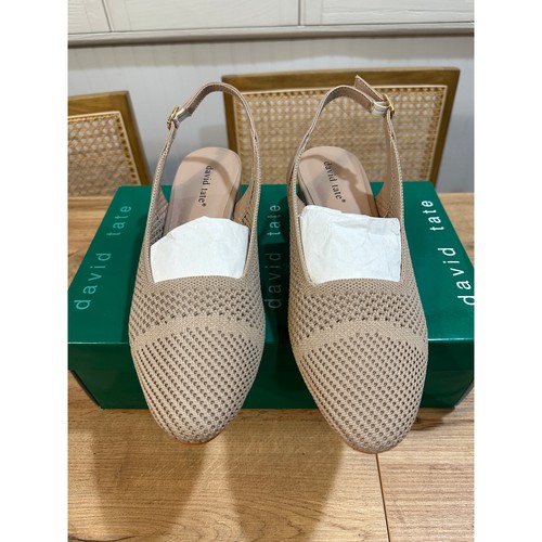 David Tate Glenna Slingback Heels Taupe Stretch Fabric Size 9.5 Wide ...