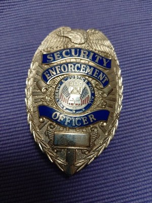 Security Enforcement Officer Badge Silvertone Metal & Enamel 3" x 2 1/4 ...