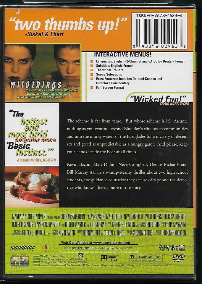 WILD THINGS [New DVD] Neve Campbell, Matt Dillon, Kevin Bacon, Denise ...