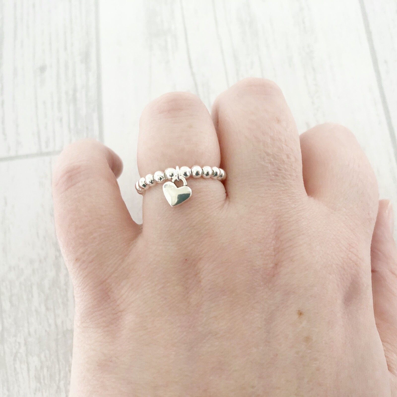 Silver Ball Beaded Stretch Ring Dangle Heart Charm Toe Thumb Elastic ...