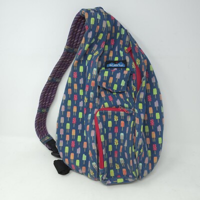 KAVU Backpack Crossbody Sling Rope Bag Blue Multicolored Ice Cream ...