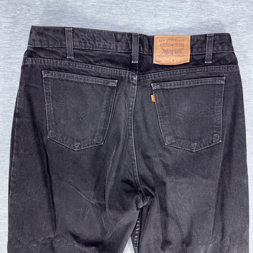 Levis 560 Jeans Mens 36x32 Black Loose Fit Tapered Leg Orang Tab ...