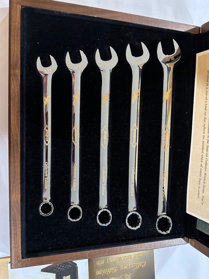 Snap-On 24kt. Gold Engraved Collector 5 Piece Wrench Set In Walnut Case ...