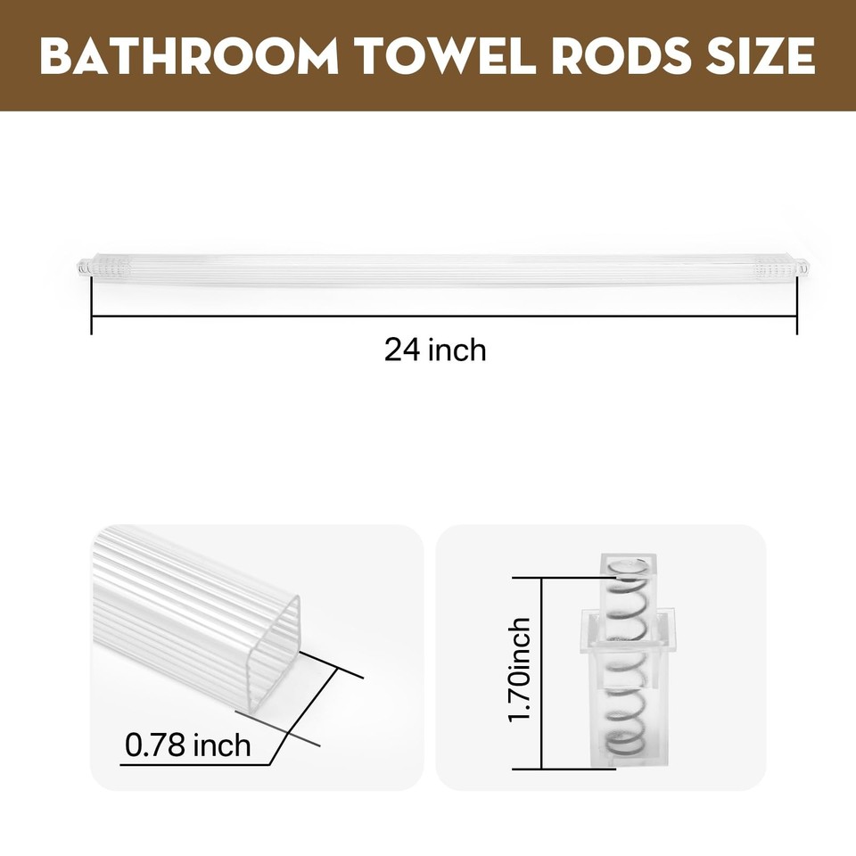 IWIWE 24 Inch Clear Square Towel Bar Replacement Rod for Ceramic Holder ...