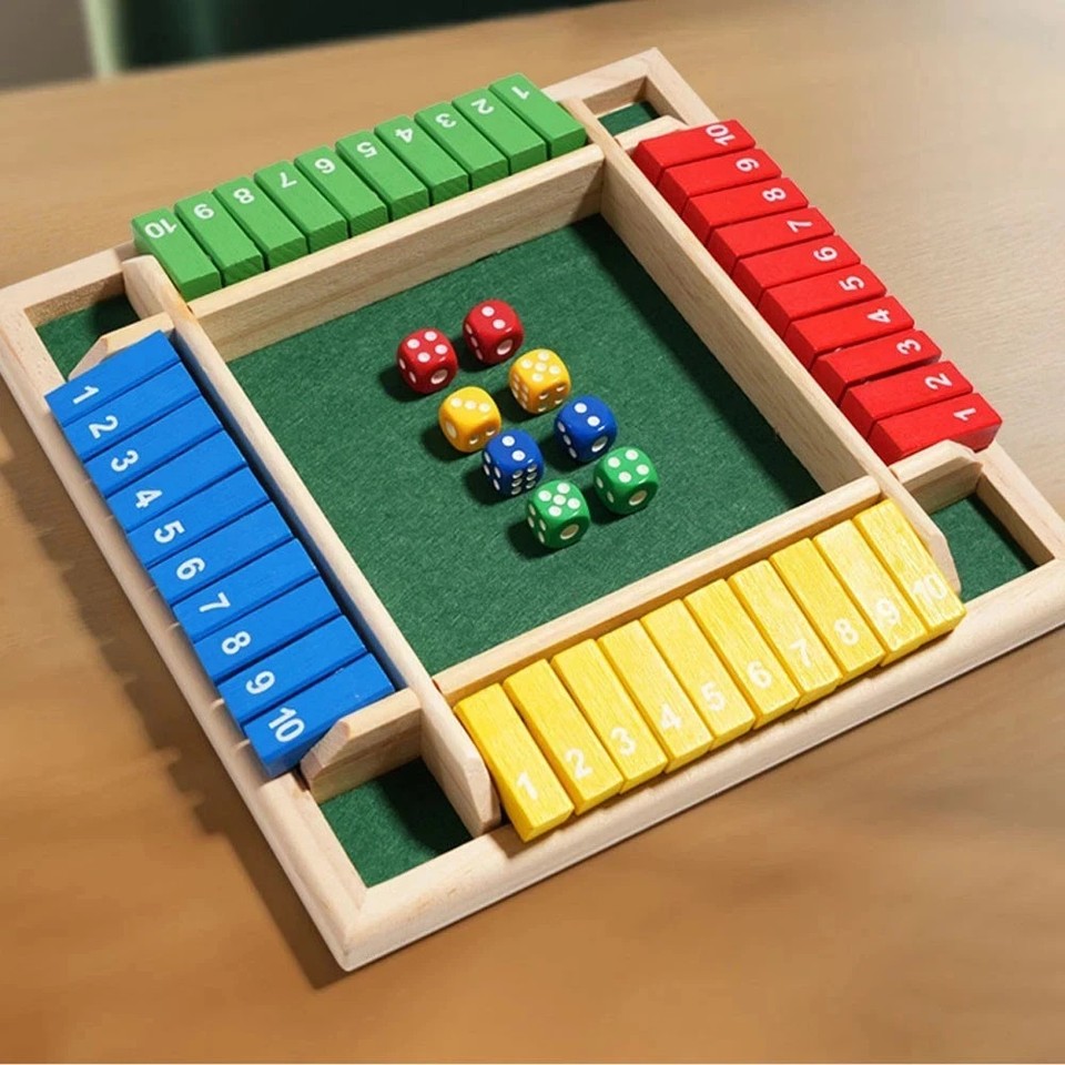 Wooden Dice Board Game Shut The Box for 4 Players Flaps & Dices Game ...