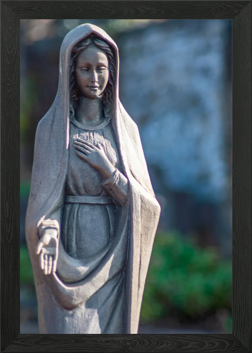 Statue of Virgin Mary in Garden Framed Wall Art Poster Canvas Print ...
