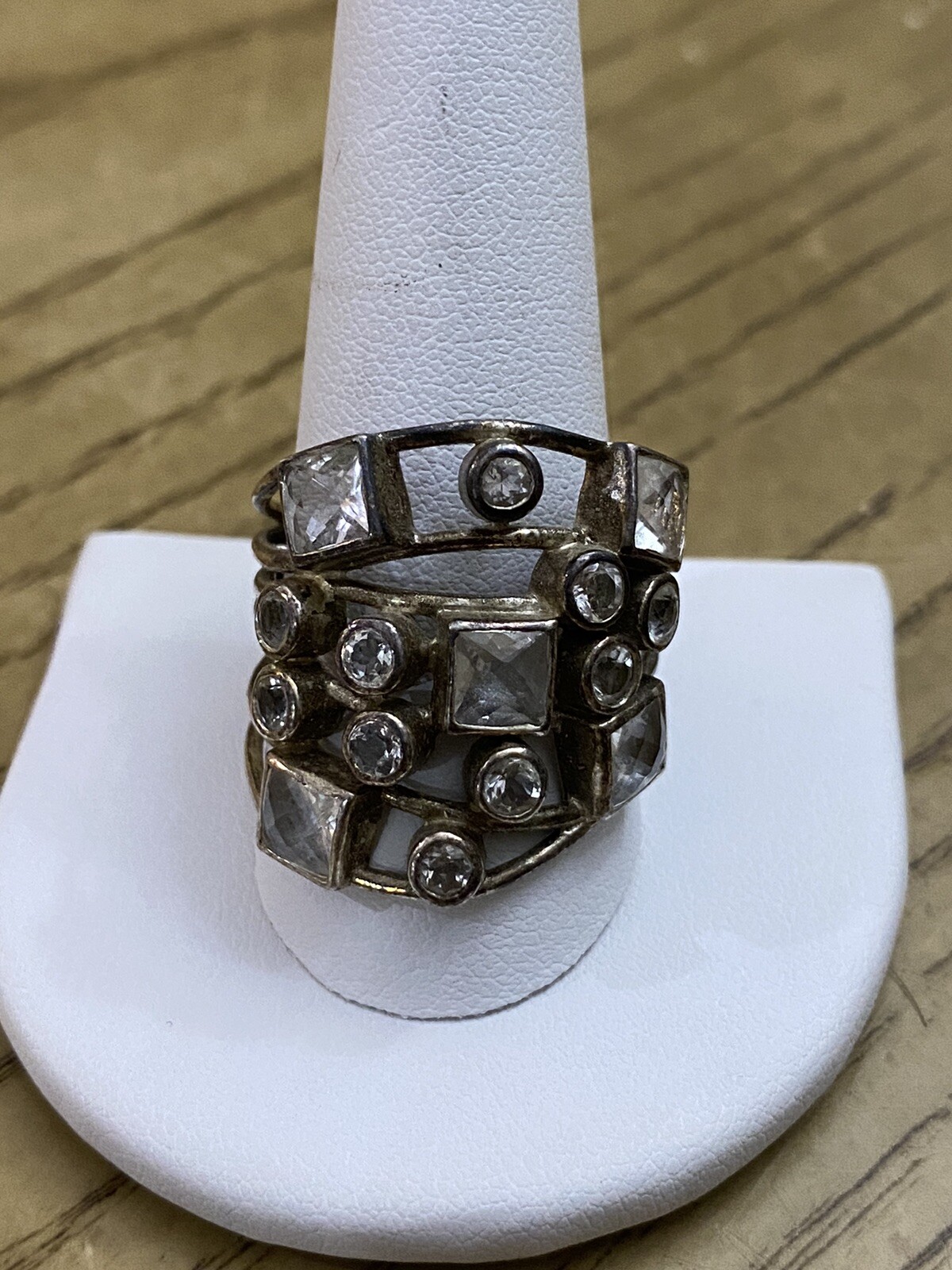 DEB GUYOT HERKIMER DIAMOND QUARTZ WIDE MULTI STONES STERLING RING SIZE ...