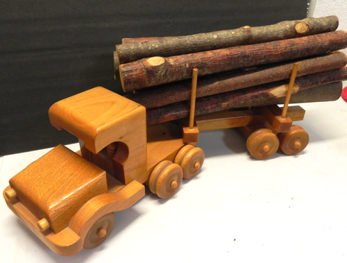 VINTAGE 24" HANDCRAFTED WOOD LOGGING TRUCK WITH LOGS & 2 TRAILERS | eBay