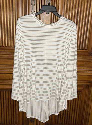 Soft Surroundings Womens Top Medium White Brown Stripe Flyaway Back ...