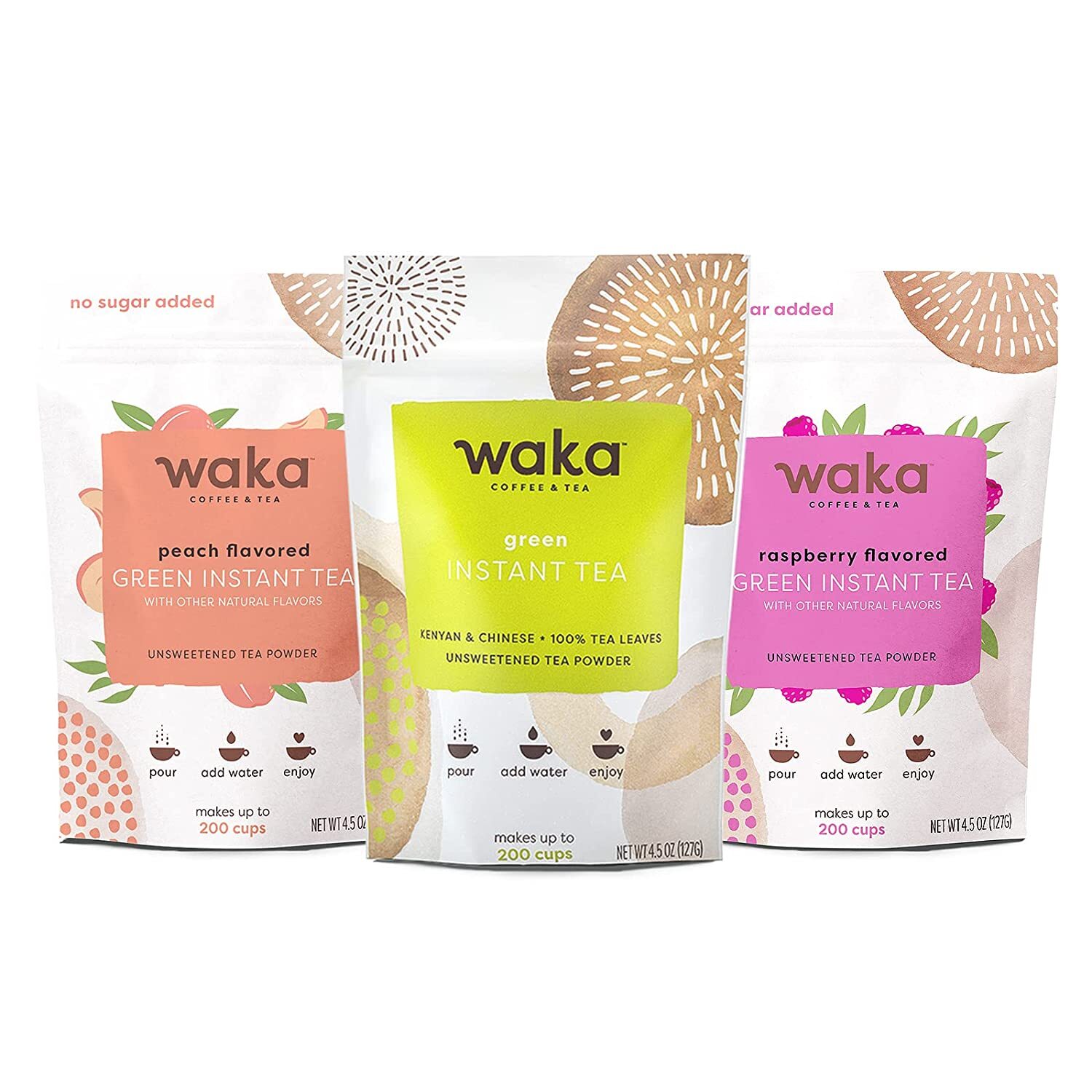 Waka Instant Tea — Unsweetened 3 Bag Tea Combo — Green, Peach ...