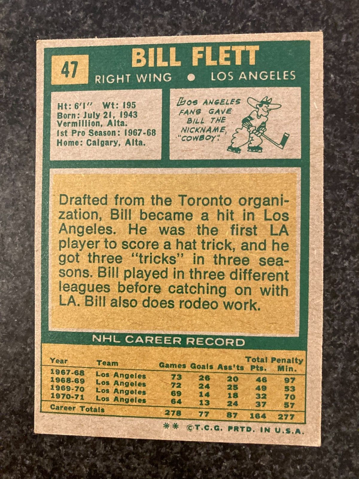 1971-72 Topps Hockey # 47 Bill Flett Los Angeles Kings B2 | eBay