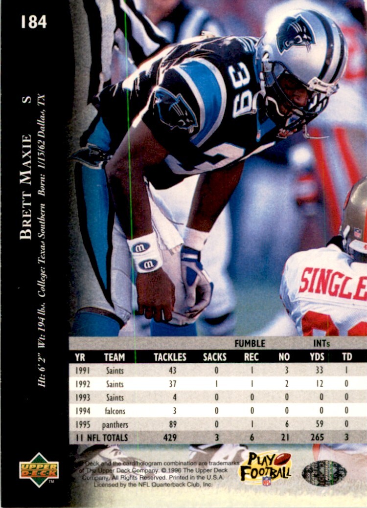 1996 Upper Deck Brett Maxie . Carolina Panthers #184 | eBay