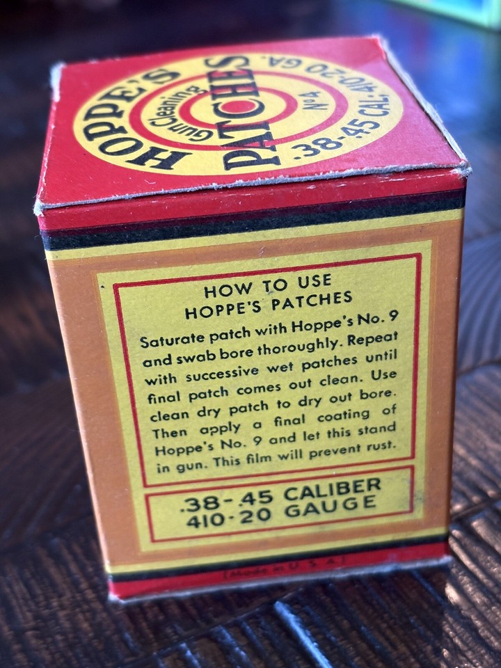 Vintage Hoppe's Gun Cleaning Patches No 4. .38-.45 Cal; 410-20-Gauge ...