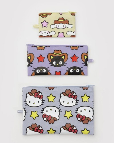 "BAGGU" Hello Kitty & Friends Western Pattern Flat Pouch Set of 3 | eBay UK