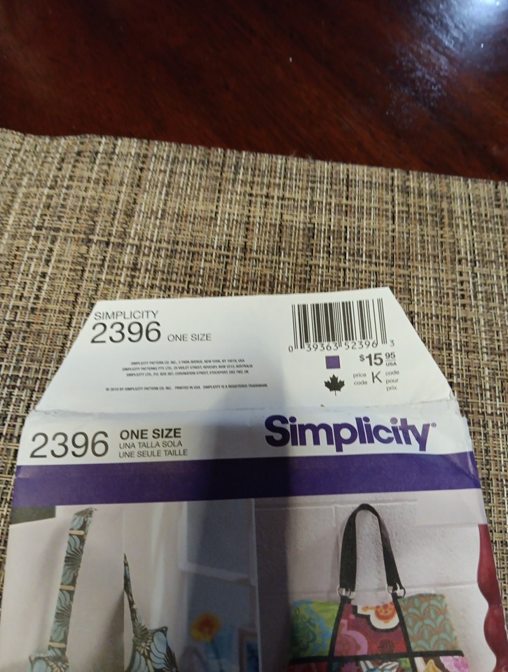 Simplicity 2396 Sewing Pattern Sweet Pea Tote Bags Purses Crossbody ...