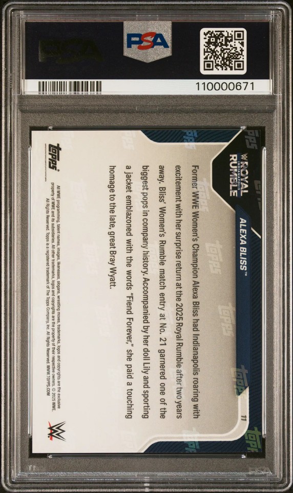 Alexa Bliss 2025 Topps Now WWE #11 Royal Rumble Return PSA10 GEM MT | eBay