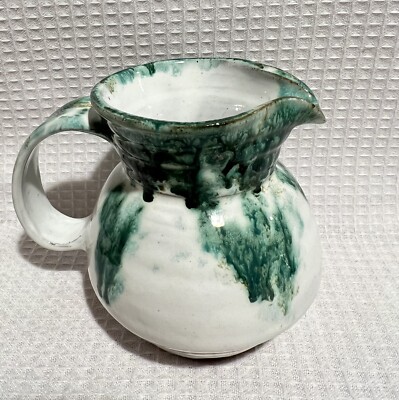 Pinecroft Casuals-White/Green Drip Pottery-3.5” Creamer/Pitcher | eBay