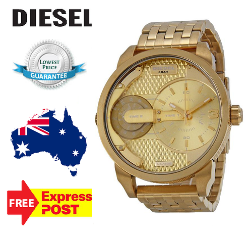 NEW DIESEL MINI DADDY DZ7306 ALL GOLD STAINLESS STEEL CHRONOGRAPH MENS ...