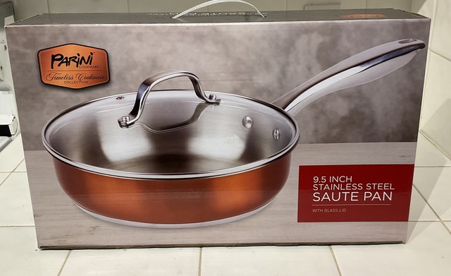Parini Cookware 9.5 Inch Stainless Steel Sauté Pan W Glass Lid Copper ...