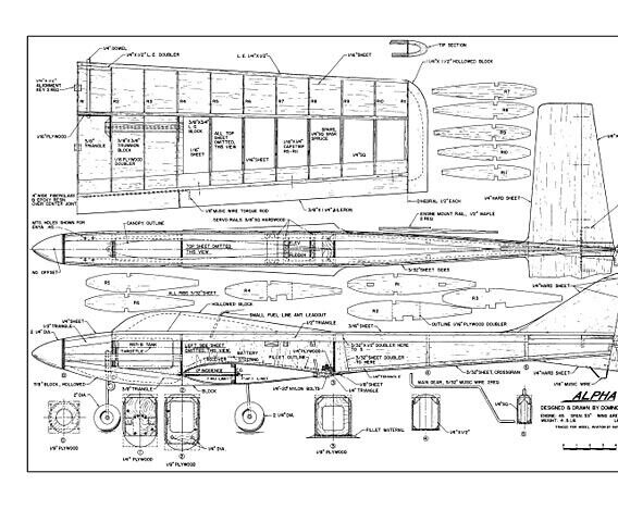 Alpha Pattern Plane 53" WS RC Radio Control Airplane Printed Plans ...