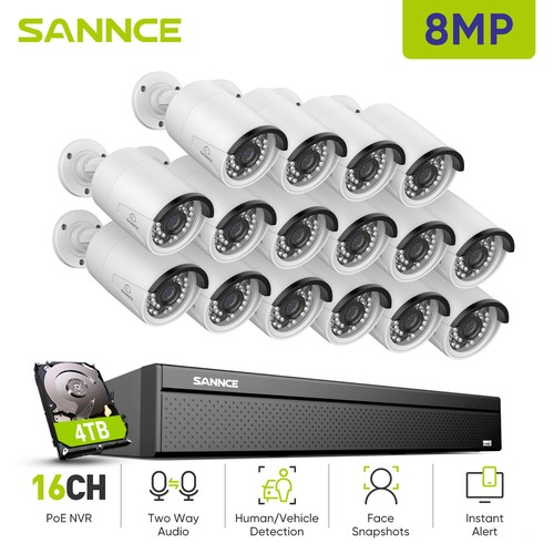 SANNCE 4K 16CH 8CH NVR 8MP PoE Security Camera System Two Way Audio ...