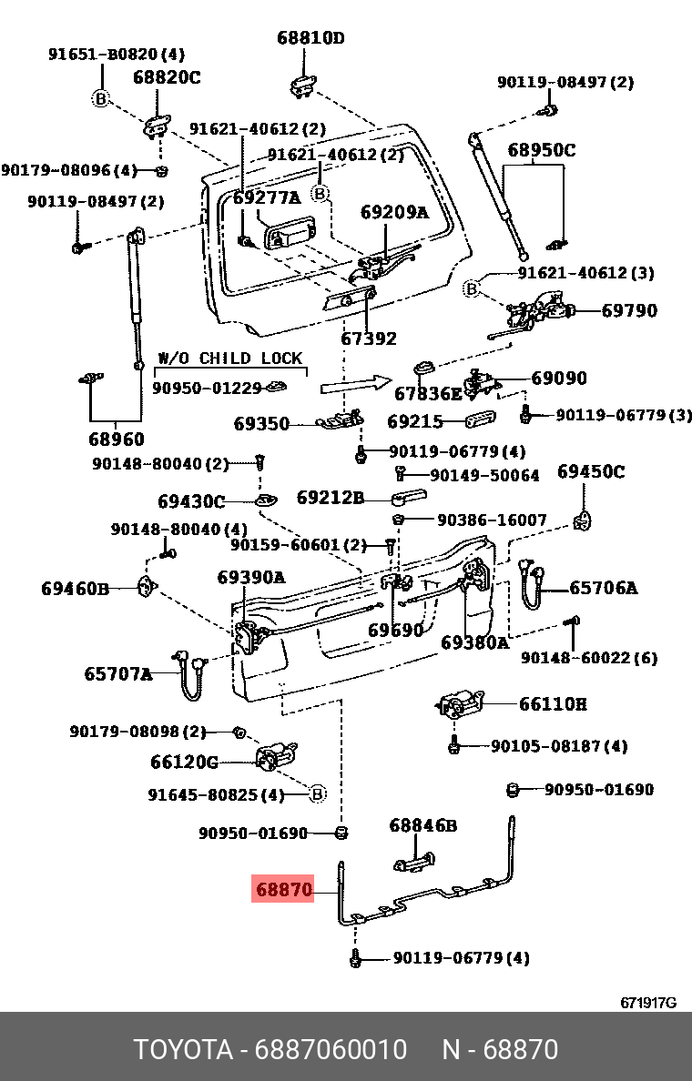 Genuine OE bar assy, back door lower torsion, 6887060010 for TOYOTA ...
