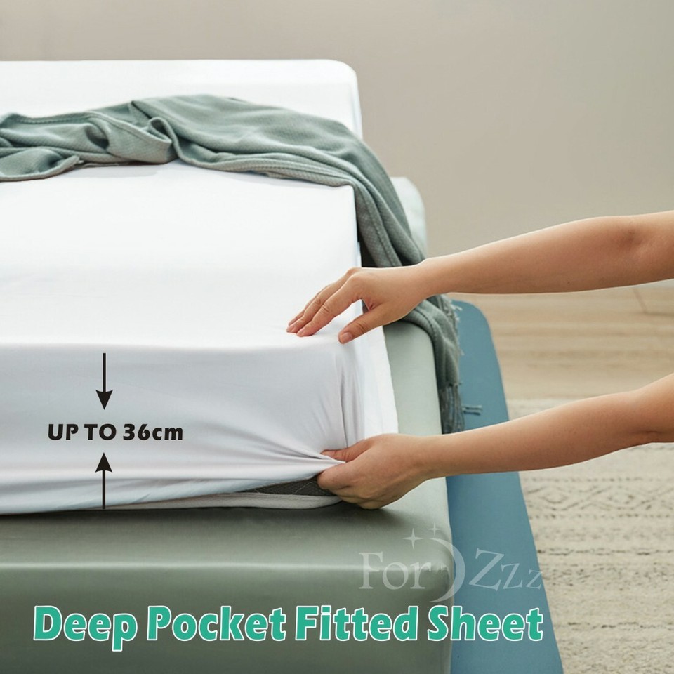 2200TC Hotel Soft 4Pcs Flat Fitted Sheet Set Single/KS/Double/Queen ...