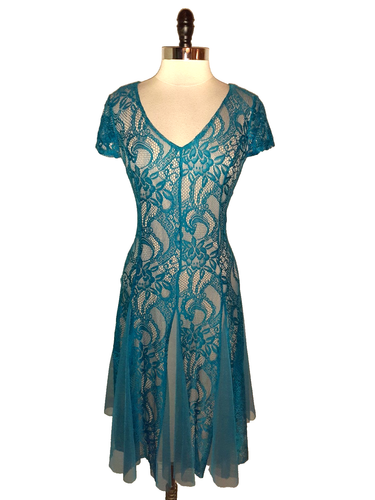 CANDALITE Plus Size 1X A-Line Dress Teal Blue Floral Lace Cap Sleeve ...