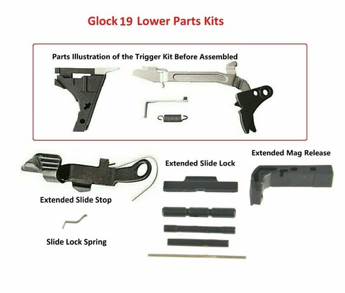 For Glock 19 LPK Poly Trigger 3.5lb CONNETOR Extend Release, Slide Lock ...
