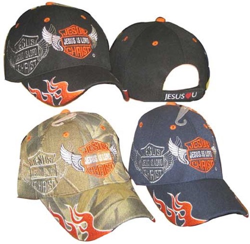 Jesus Is Lord Biker Style Christian Flame Black Embroidered Cap Hat ...