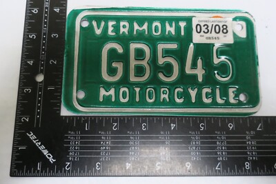 2008 08 VERMONT VT LICENSE PLATE TAG MOTORCYCLE MC #GB545 NATURAL ...