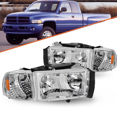 For 94-02 Dodge Ram 1500 2500 3500 Chrome Housing Headlights 94-01 Pair ...