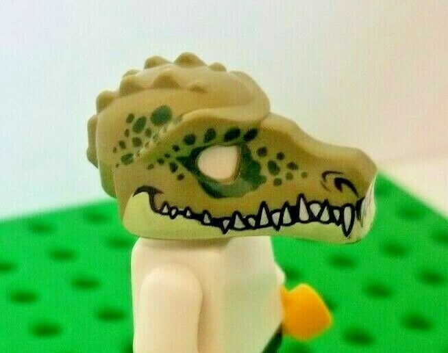LEGO Minifigure Gator Mask Green Scales Olive head LOTS OF TEETH ...