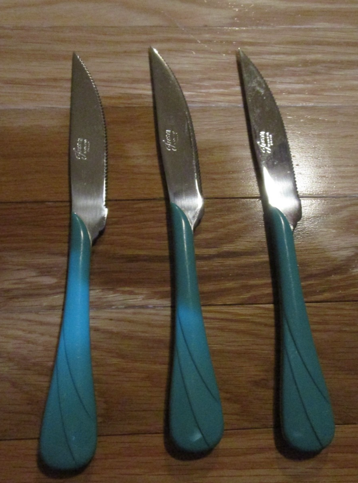 3 PIECES Vintage Fiesta Turquoise STEAK KNIVES KNIFE FIESTAWARE ...