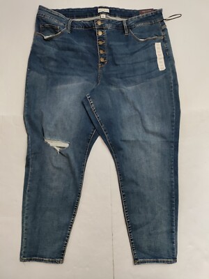 Ava Viv Hi-rise Skinny Destroyed Faded Button Fly Blue Capri Jeans Size ...