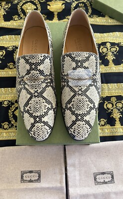 New Auth GUCCI Python Calf Print Leather Horsebit Loafers Shoes G 8 US ...